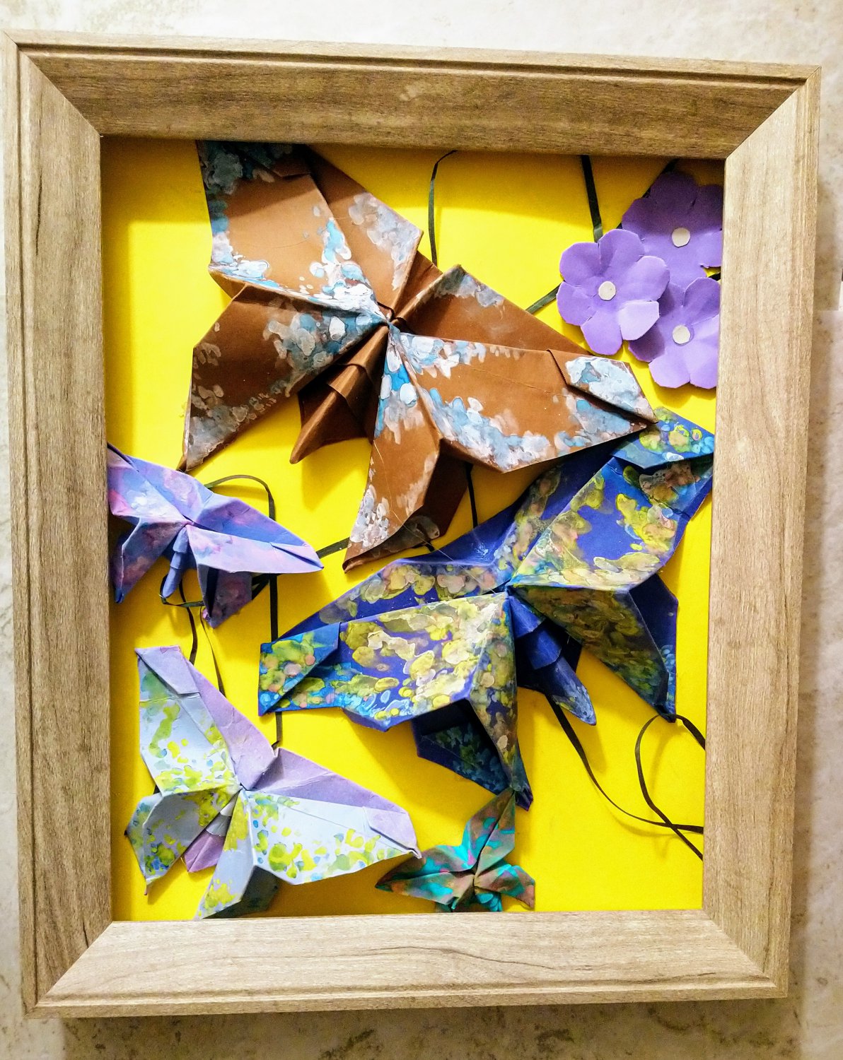 Hand painted origami butterfly wall art