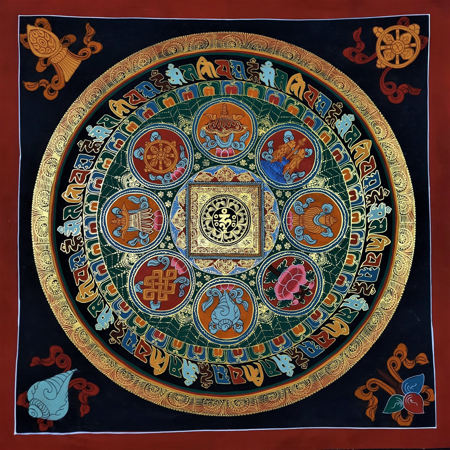 Hum Mandala Om Mani Padme Hum Mandala Thangka Painting for Meditation