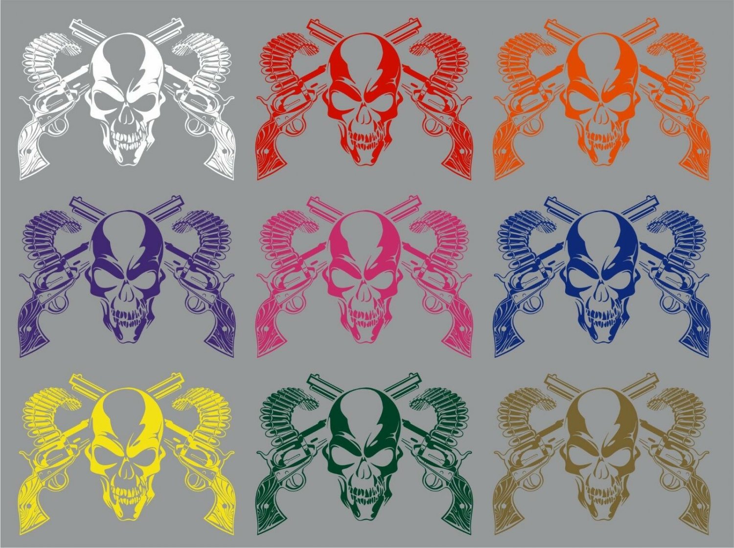 Skull Cross Bone Guns Pistol Bullets Large Car Truck Window Vinyl Decal ...