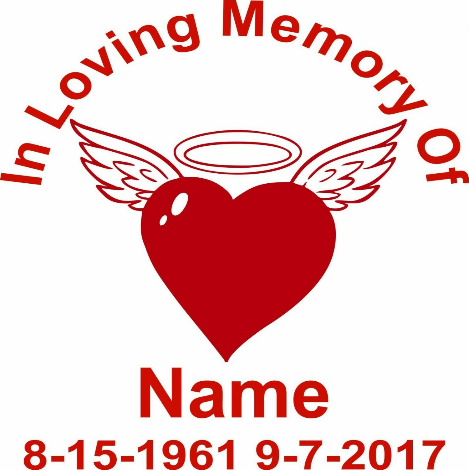Custom In Loving Memory of Heart Halo Wings Car Truck Window Vinyl ...