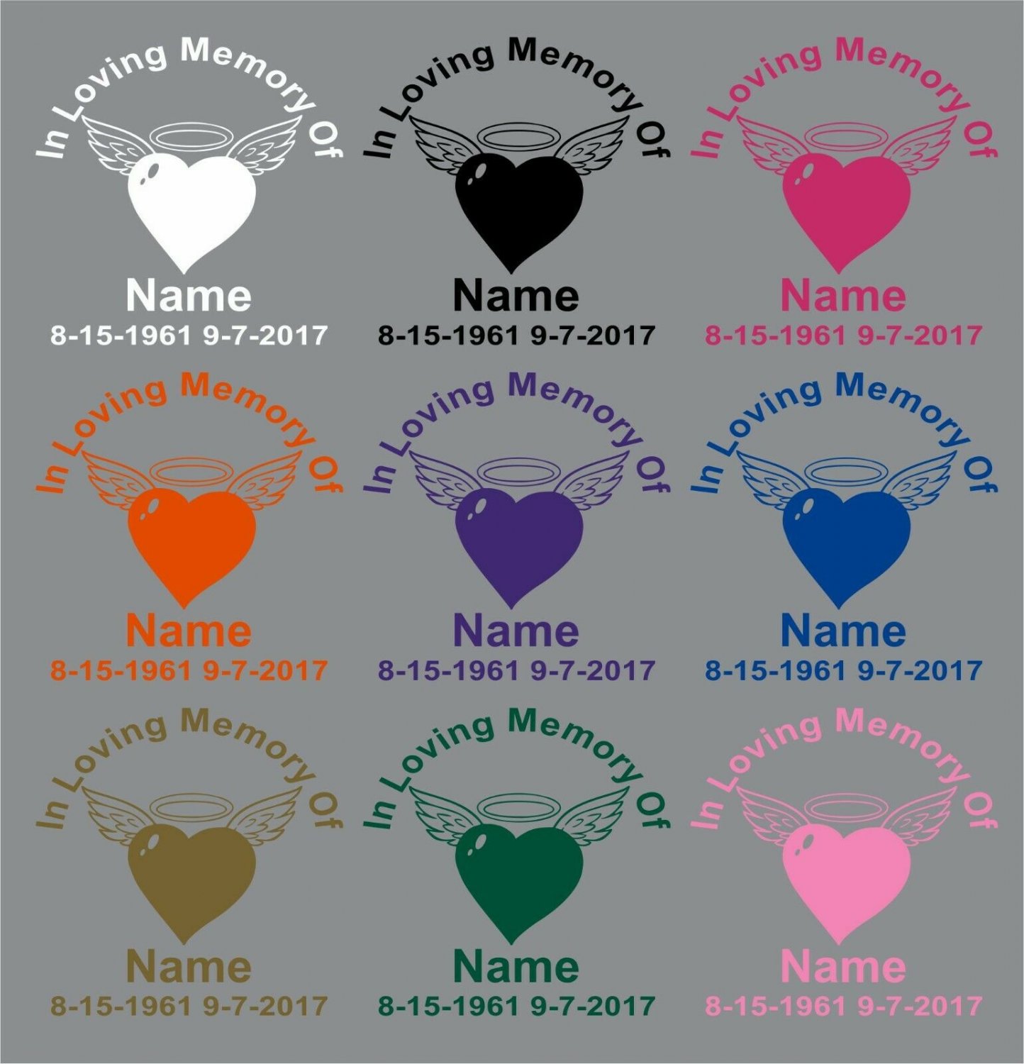 Custom In Loving Memory of Heart Halo Wings Car Truck Window Vinyl ...