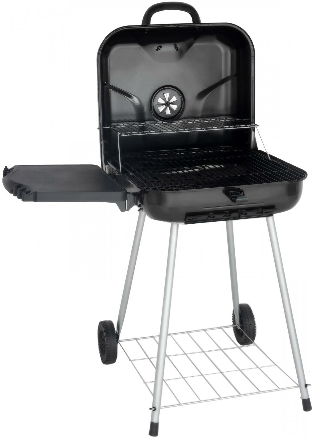 22" Square Charcoal Grill with Foldable Side Shelf, Black 23 Burger ...