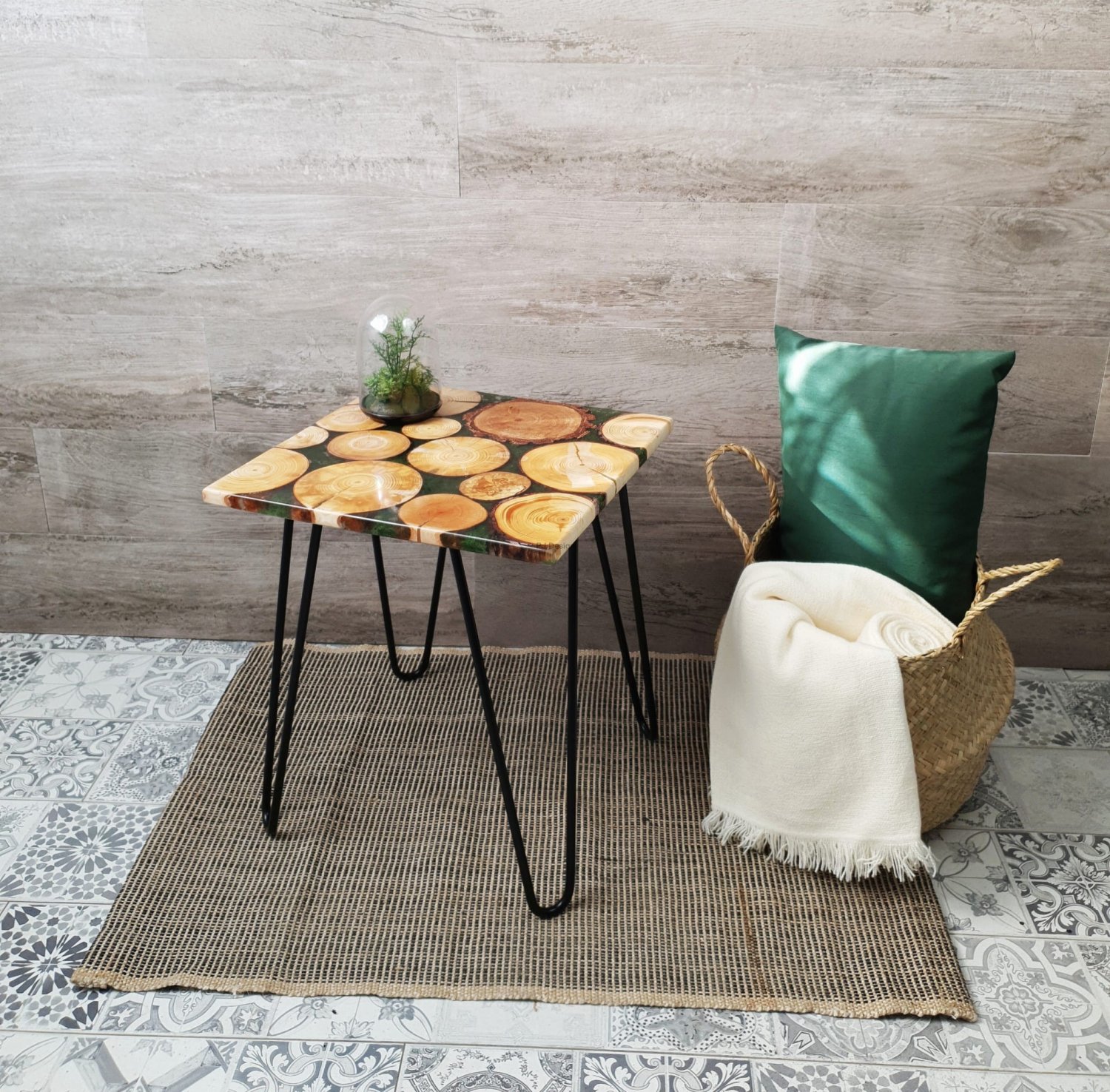 Epoxy resin Table Night Stand with moss - Night Moss HANDMADE