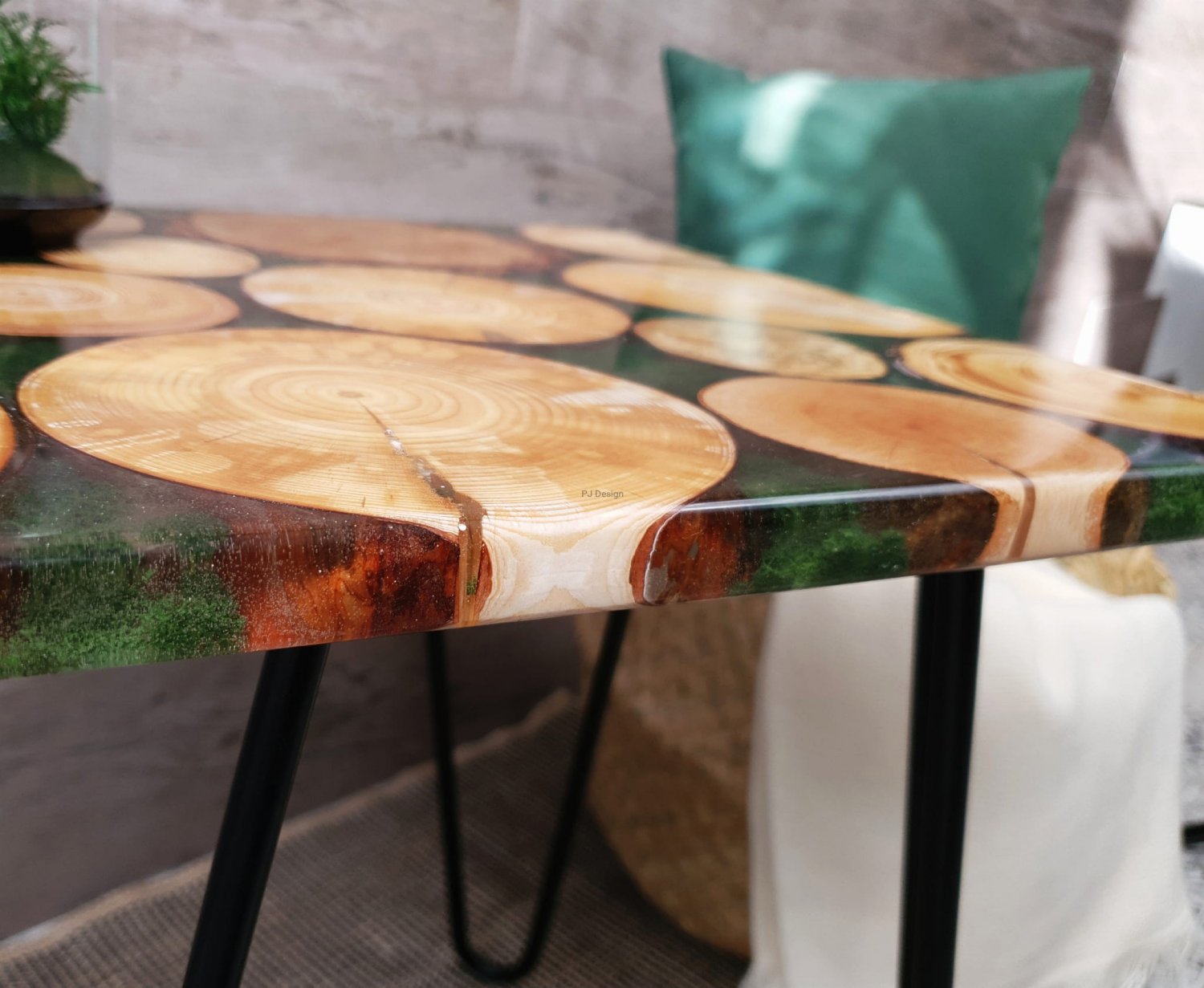 Epoxy resin Table Night Stand with moss - Night Moss HANDMADE