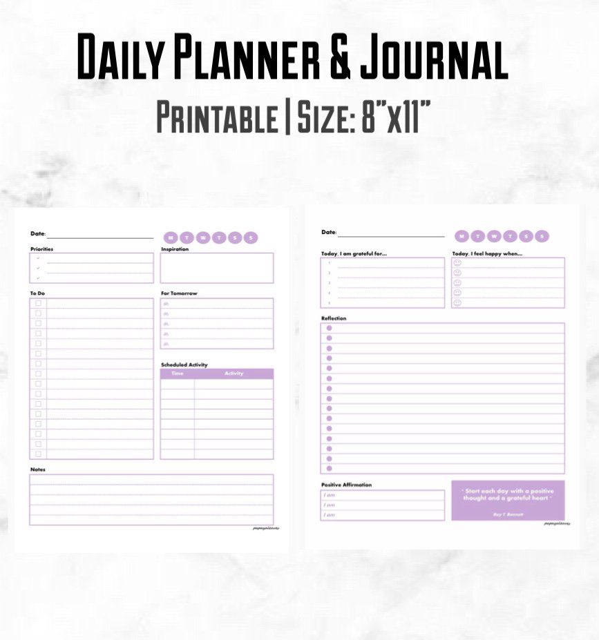Purple Daily Planner and Journal | Downloadable - Instant Download & Print