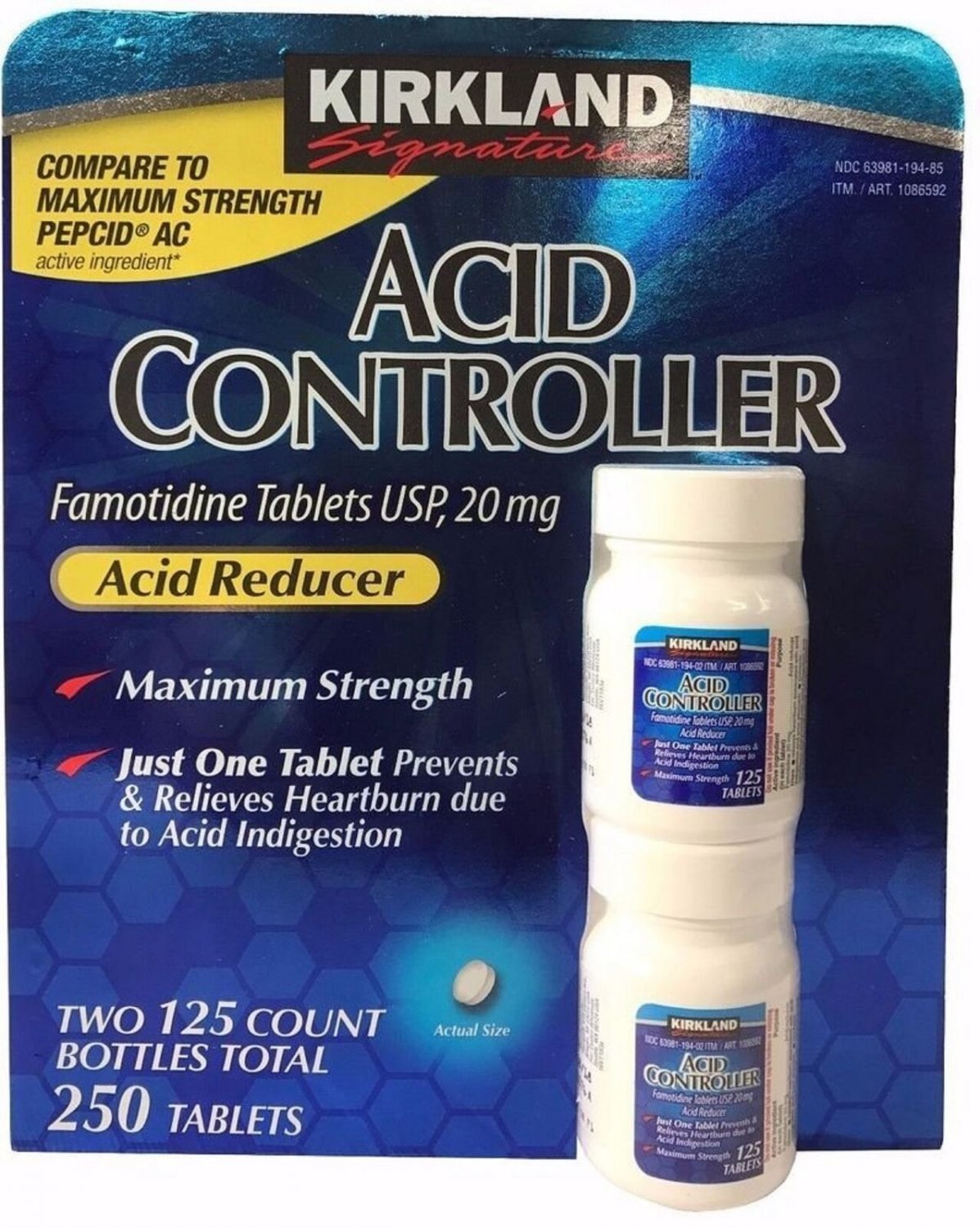 Kirkland Signature Acid Controller Maximum Strength - 250 Tablets