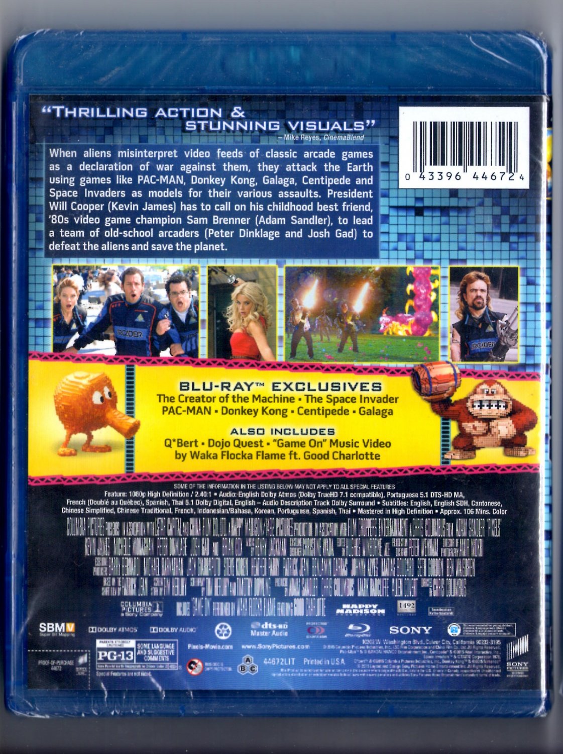 PIXELS Blu-ray + Digital HD Ultraviolet Comedy Adam Sandler Kevin James ...