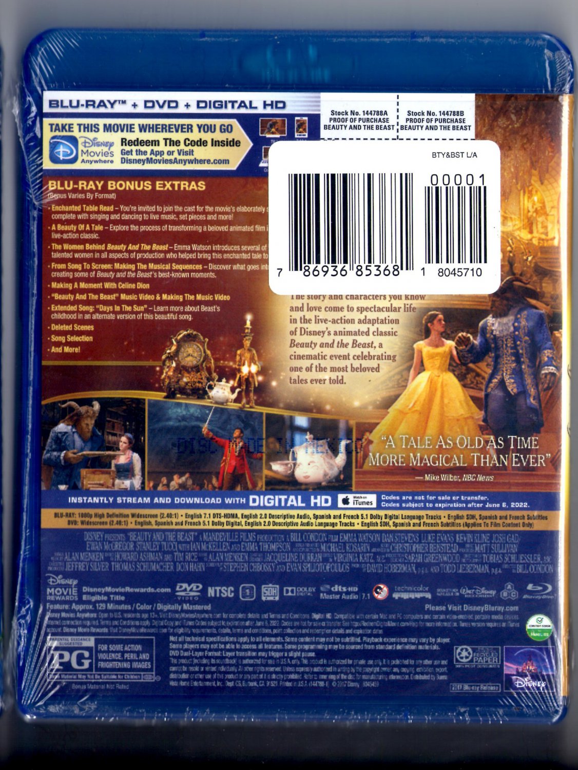 Disney Beauty and the Beast (2017 live action) Blu-ray + DVD + Digital ...