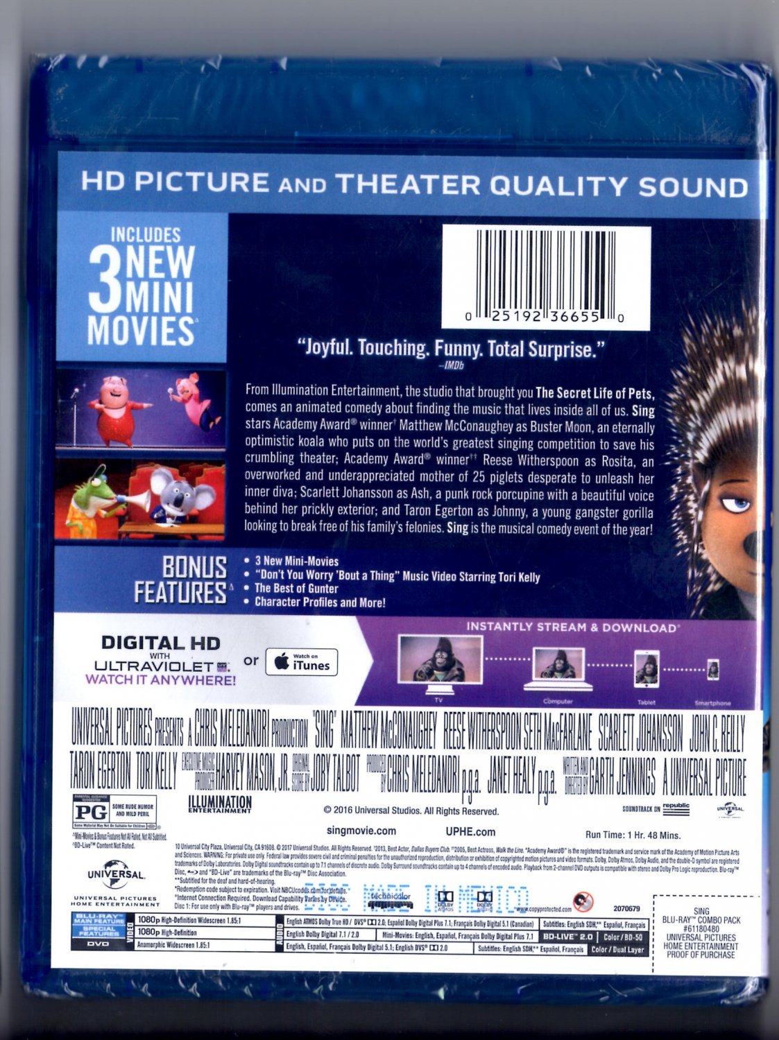 Illumination presents Sing Special Edition Blu-ray + DVD + Digital HD ...