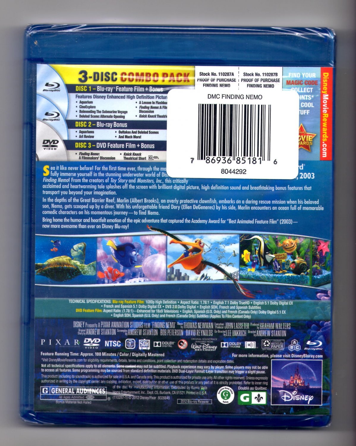 Pixar Disney's Finding Nemo Collector's Edition Blu-ray + DVD Animated ...