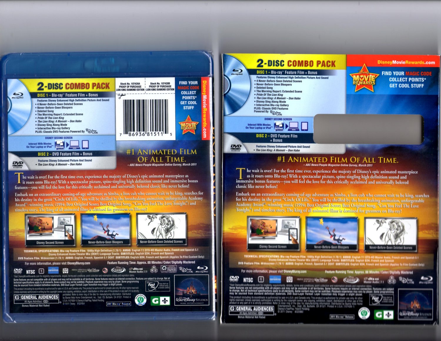 Disney's The Lion King Diamond Edition Blu-Ray + DVD Animated/Family ...