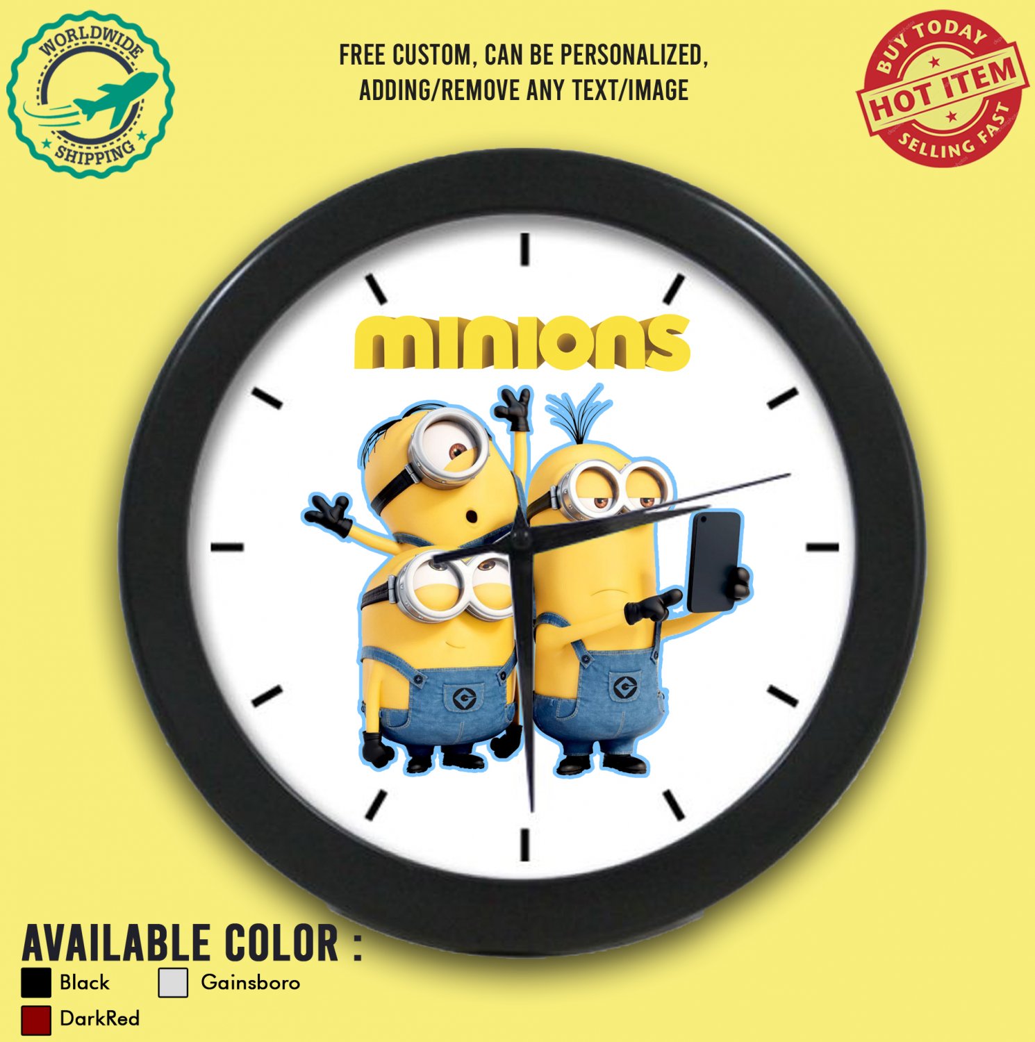 2 MINIONS, DESPICABLE ME, MIB Wall Clocks