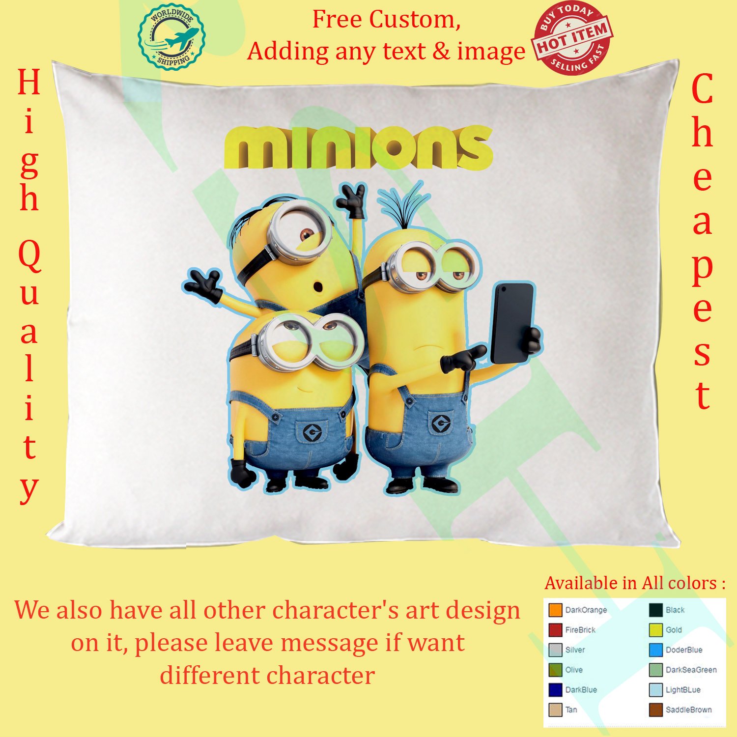 2 MINIONS, DESPICABLE ME, MIB Pillow Cases