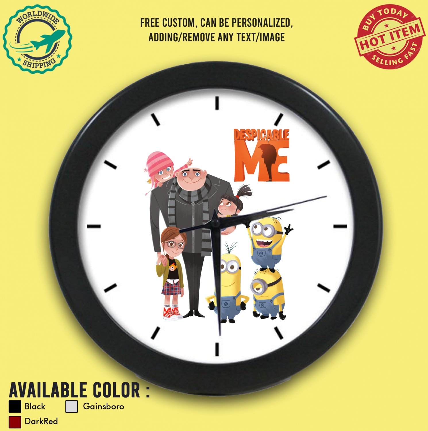 4 MINIONS, DESPICABLE ME, MIB Wall Clocks