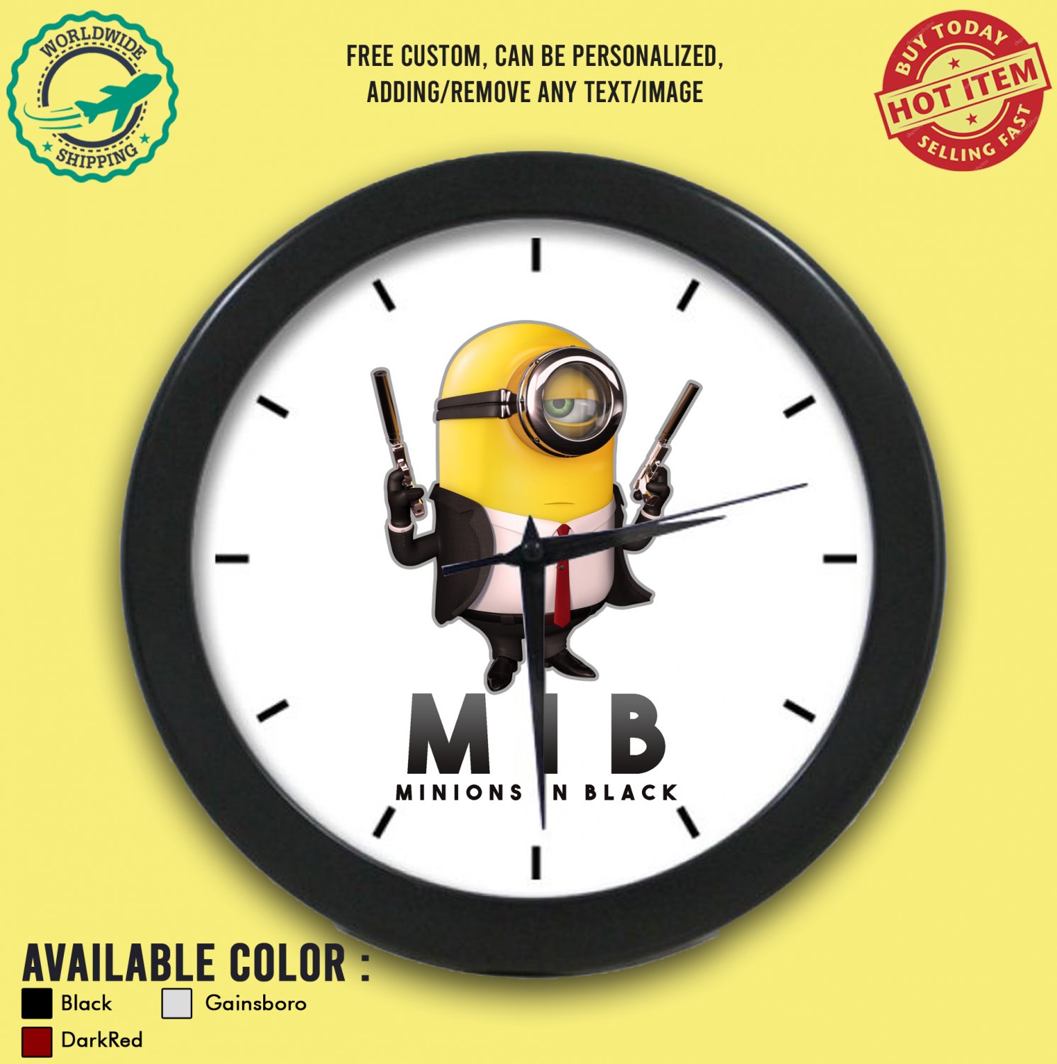 5 MINIONS, DESPICABLE ME, MIB Wall Clocks
