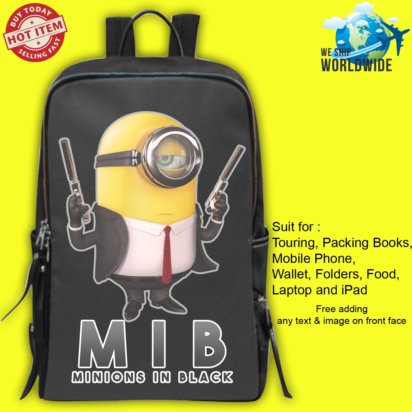 5 MINIONS, DESPICABLE ME, MIB Backpack Bags