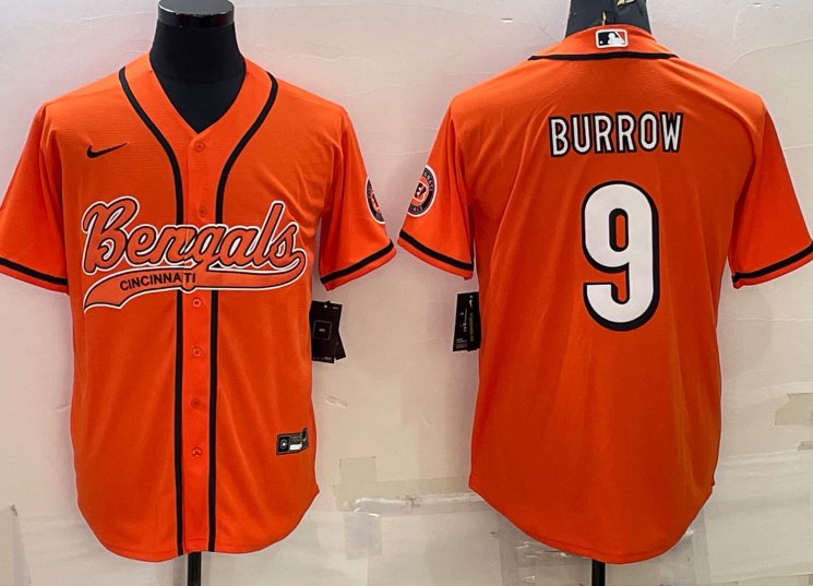 Cincinnati Bengals #9 Joe Burrow Baseball Jersey Orange