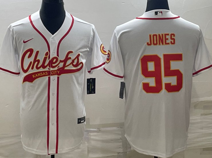 Kansas City Chiefs #95 Chris Jones Baseball Jersey White