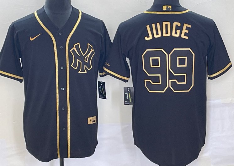 New York Yankees #99 Aaron Judge Throwback Baseball Jersey Black Gold