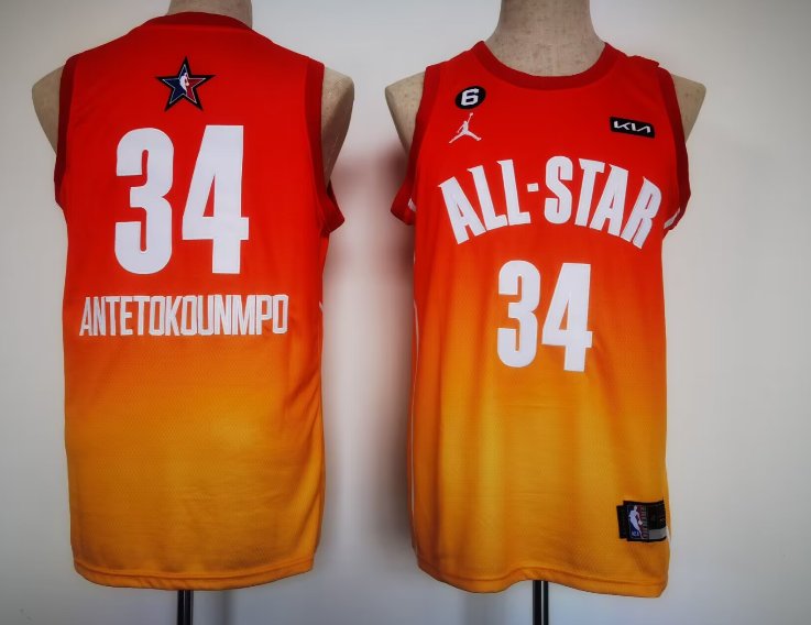 Milwaukee Bucks #34 Giannis Antetokounmpo 2023 All Star Jersey Orange