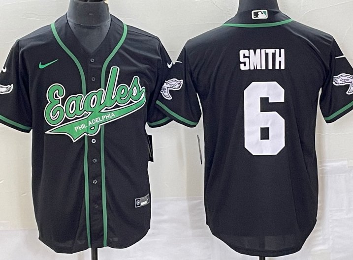 Philadelphia Eagles #6 DeVonta Smith Baseball Jersey Black