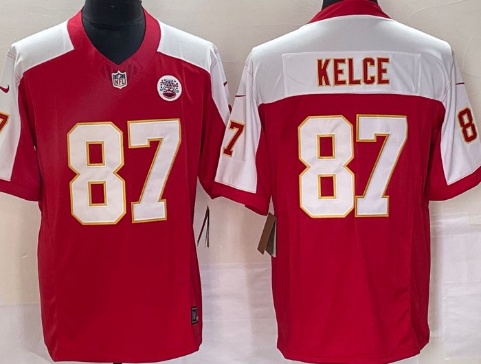 Kansas City Chiefs #87 Travis Kelce With White Shoulder jerseys Red