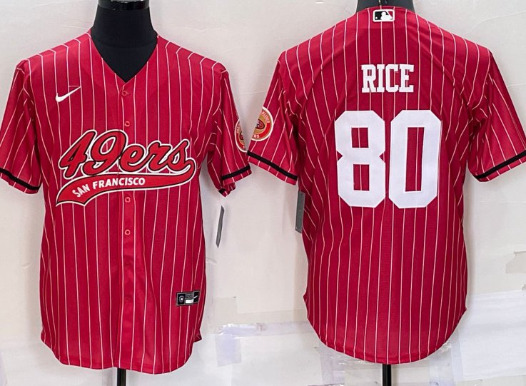 San Francisco 49ers #80 Jerry Rice Pinstrip Baseball Jersey Red