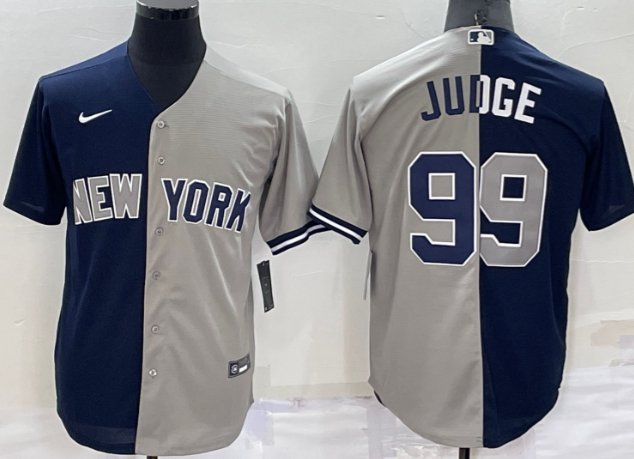 New York Yankees #99 Aaron Judge Split Cool Base Jersey Grey Blue
