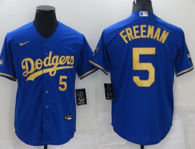 Los Angeles Dodgers #5 Freddie Freeman Cool Base Jersey Blue With ...