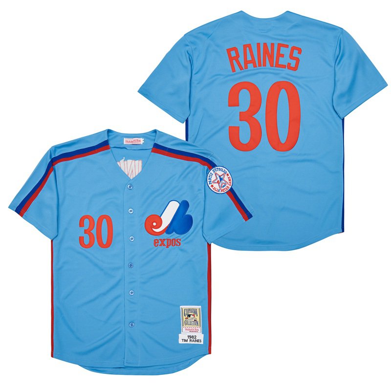 Montreal Expos #30 Tim Raines Baseball Jersey Blue Retro