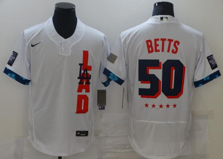 Los Angeles Dodgers #50 Mookie Betts 2021 All Star Flexbase Jersey White