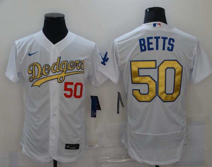 Los Angeles Dodgers #50 Mookie Betts With Golden Number Flexbase Jersey ...