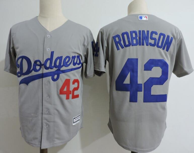 Los Angeles Dodgers 42 Jackie Robinson with Number Cool Base Jersey Gray