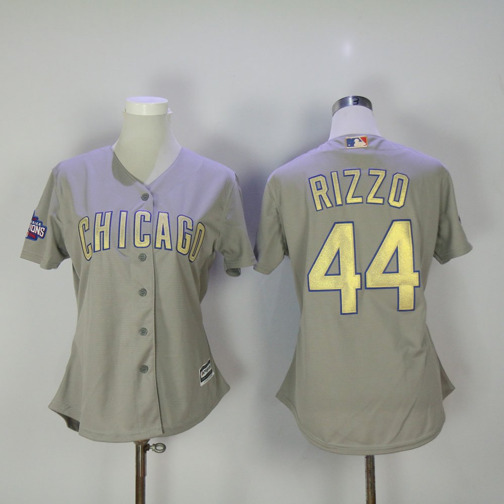 Women Chicago Cubs 44 Anthony Rizzo Baseball Jersey Gray Champion