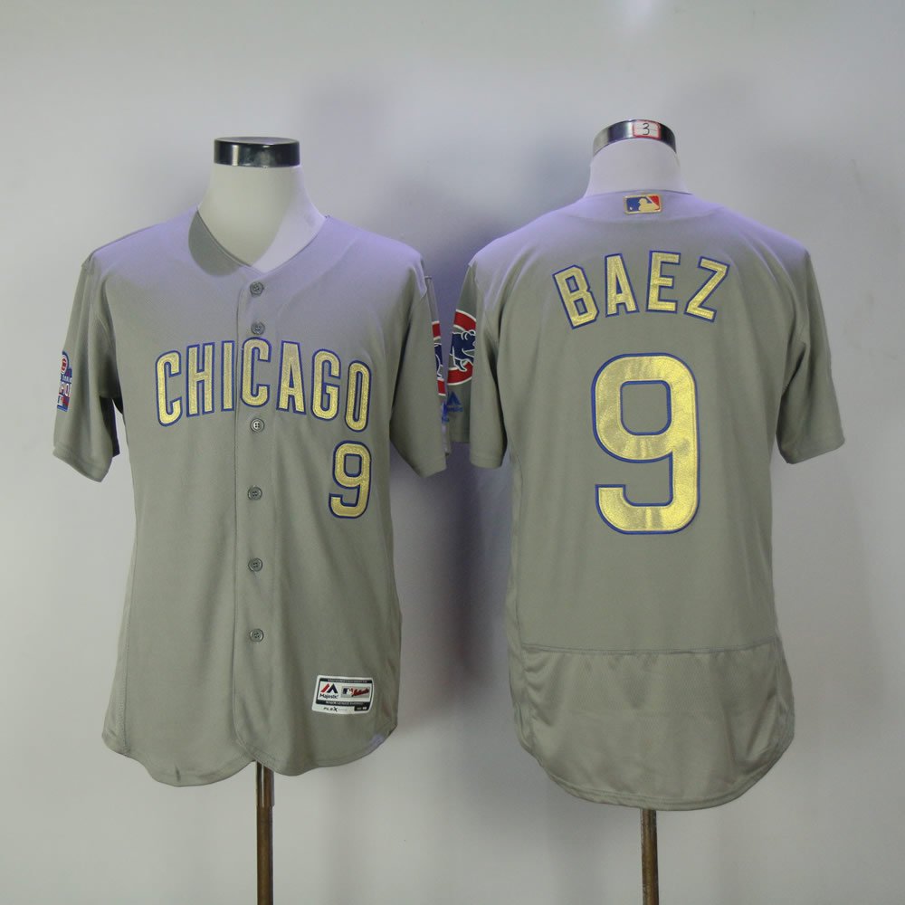 Chicago Cubs 9 Javier Baez Flexbase Baseball Jersey Gray Champion Edition