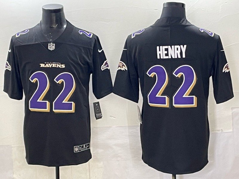 Baltimore Ravens #22 Derrick Henry with Purple Number Fashion JerseysBlack