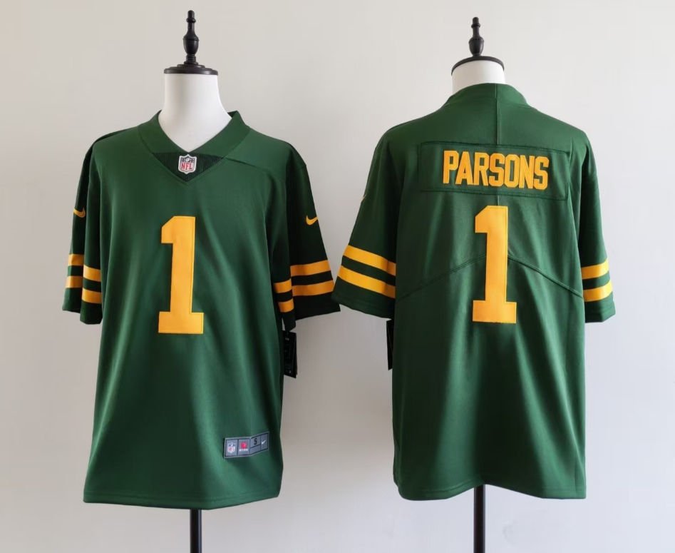 Green Bay Packers #1 Micah Parsons with Yello Number Throwback JerseysGreen