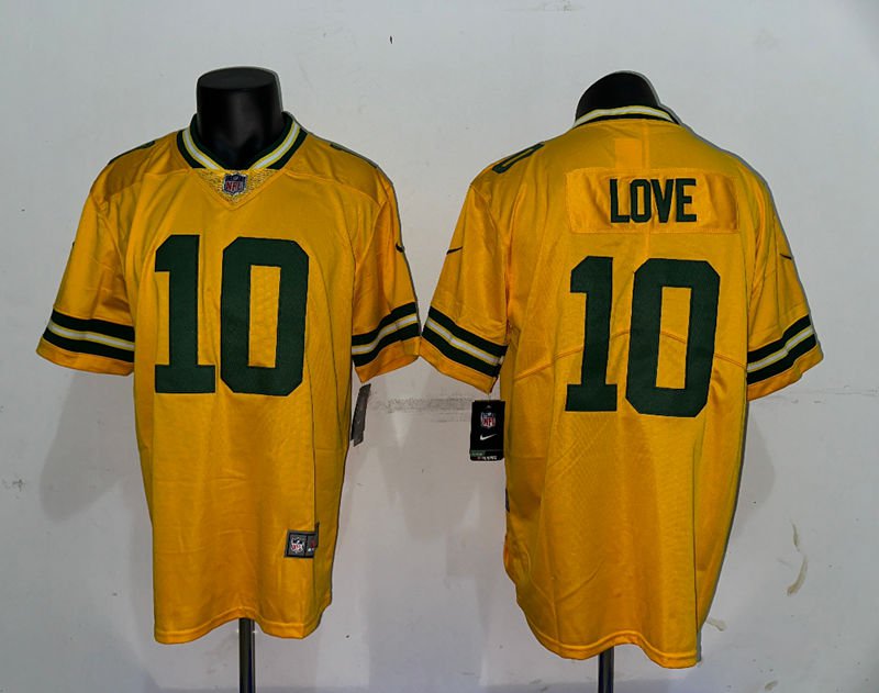 Green Bay Packers #10 Jordan Love Inverted Vapor JerseysYellow