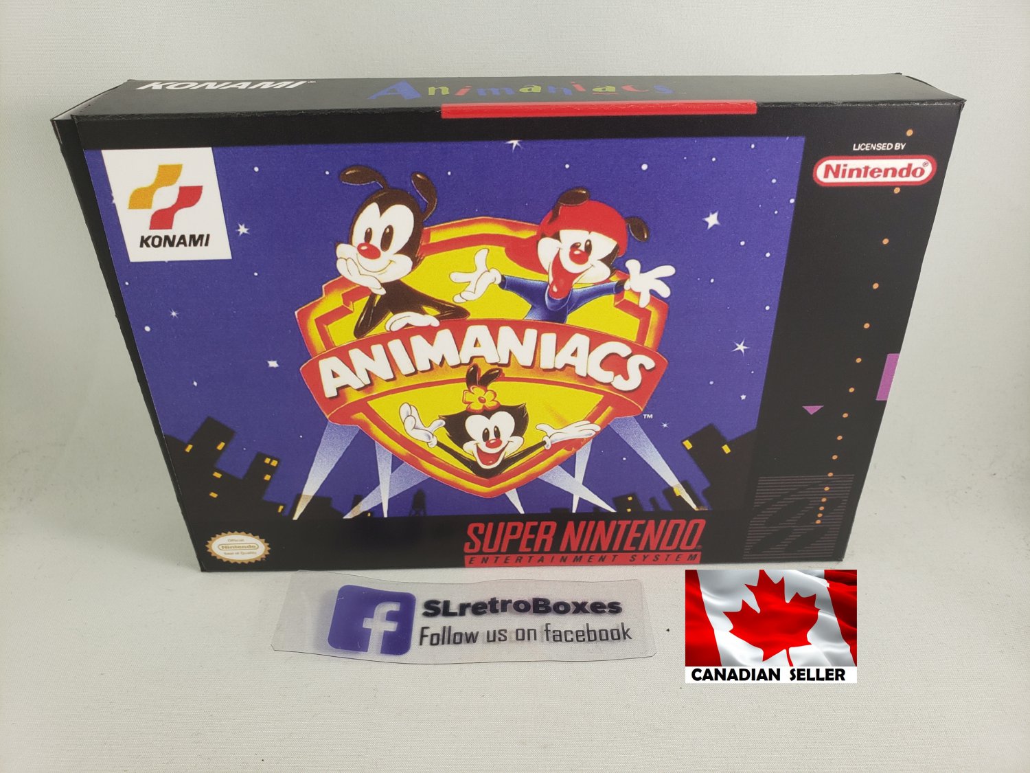 ANIMANIACS - SNES, Super Nintendo Custom Replacement Box optional w/ Insert Tray & PVC Protector