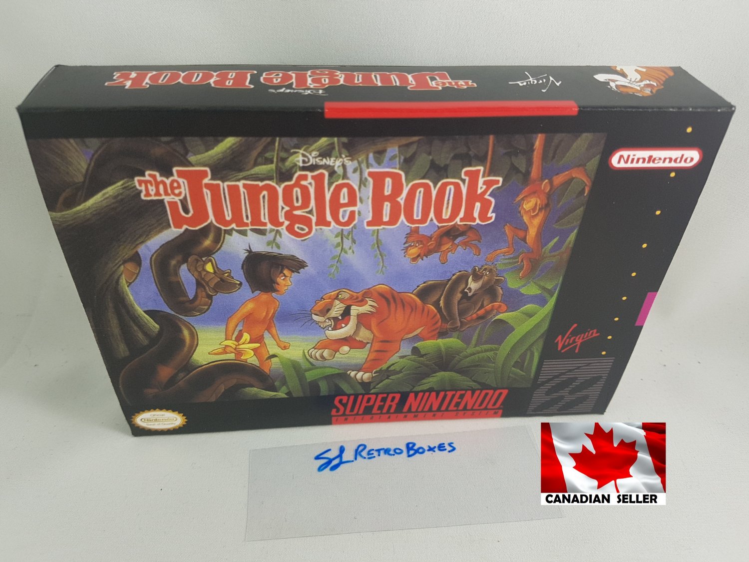THE JUNGLE BOOK - SNES, Super Nintendo Custom Replace Box optional w/ Insert Tray & PVC Protector