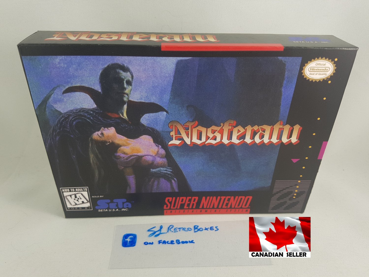 NOSFERATU - SNES, Super Nintendo Custom Replacement Box optional w/ Insert Tray & PVC Protector