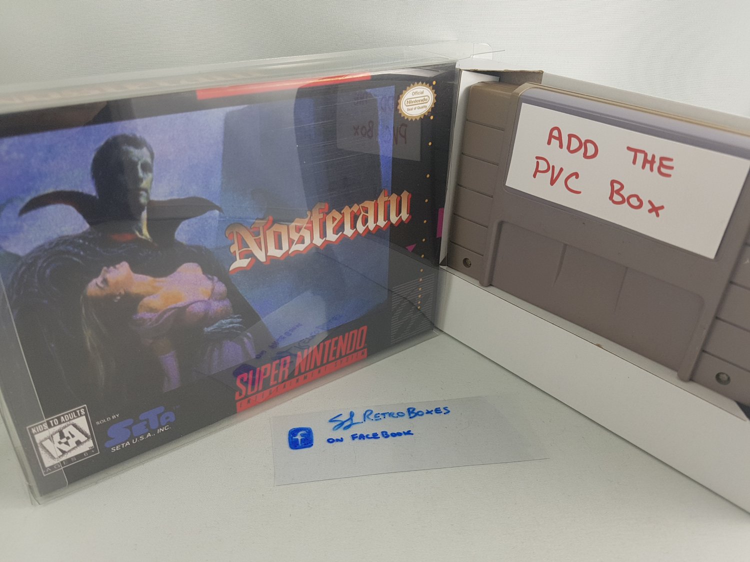 NOSFERATU - SNES, Super Nintendo Custom Replacement Box optional w/ Insert Tray & PVC Protector