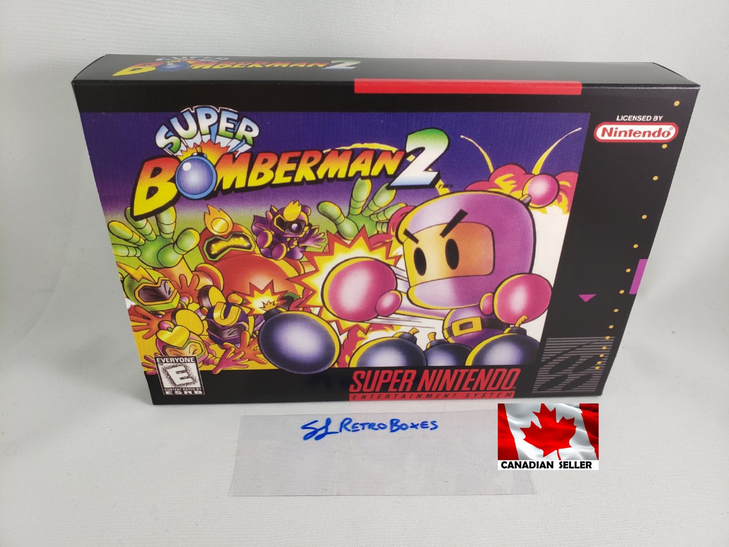 SUPER BOMBERMAN 2 - SNES, Super Nintendo Custom replica Box optional w/ Insert Tray & PVC Protector