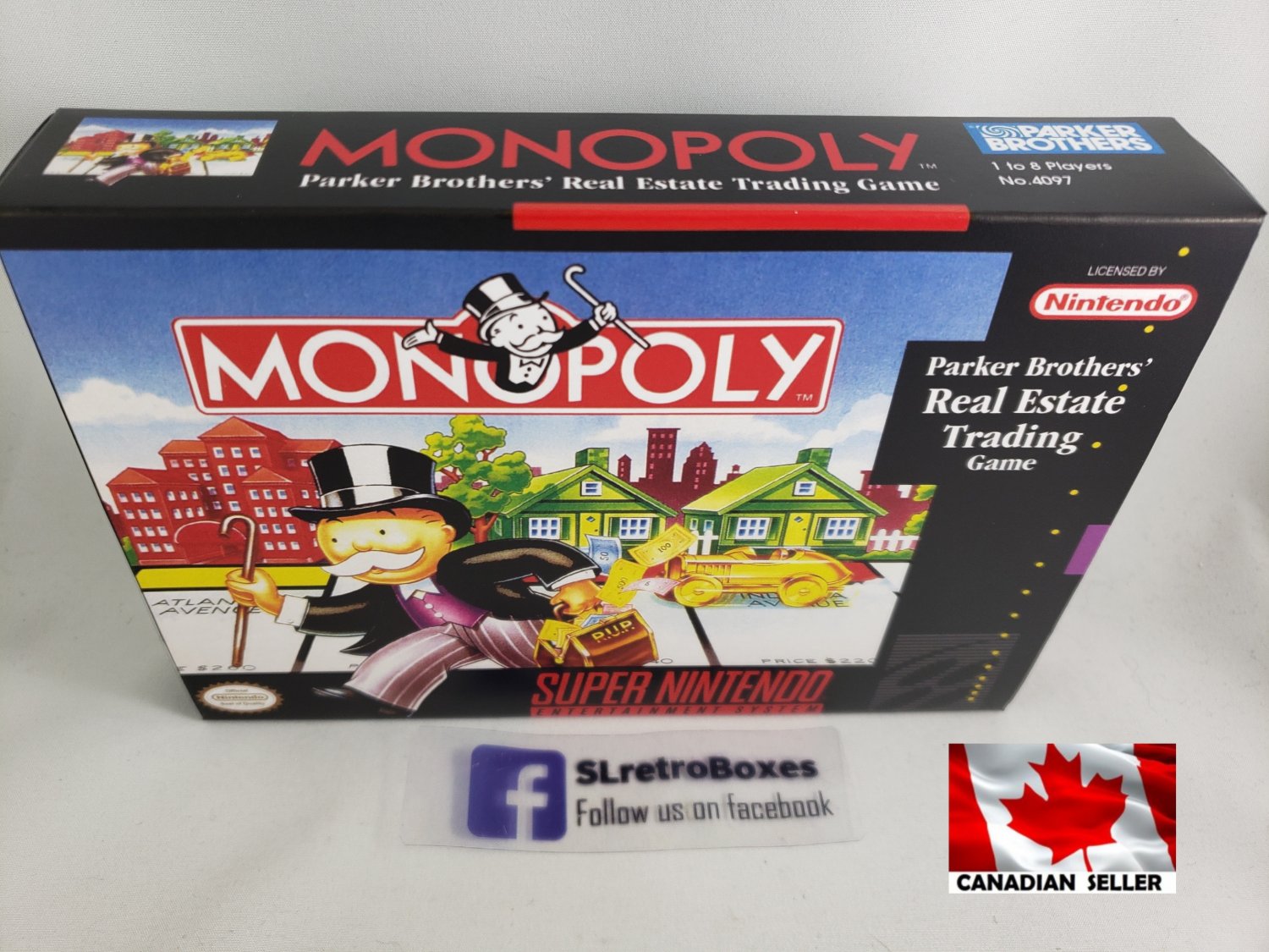 MONOPOLY - SNES, Super Nintendo Custom replacement Box optional w ...