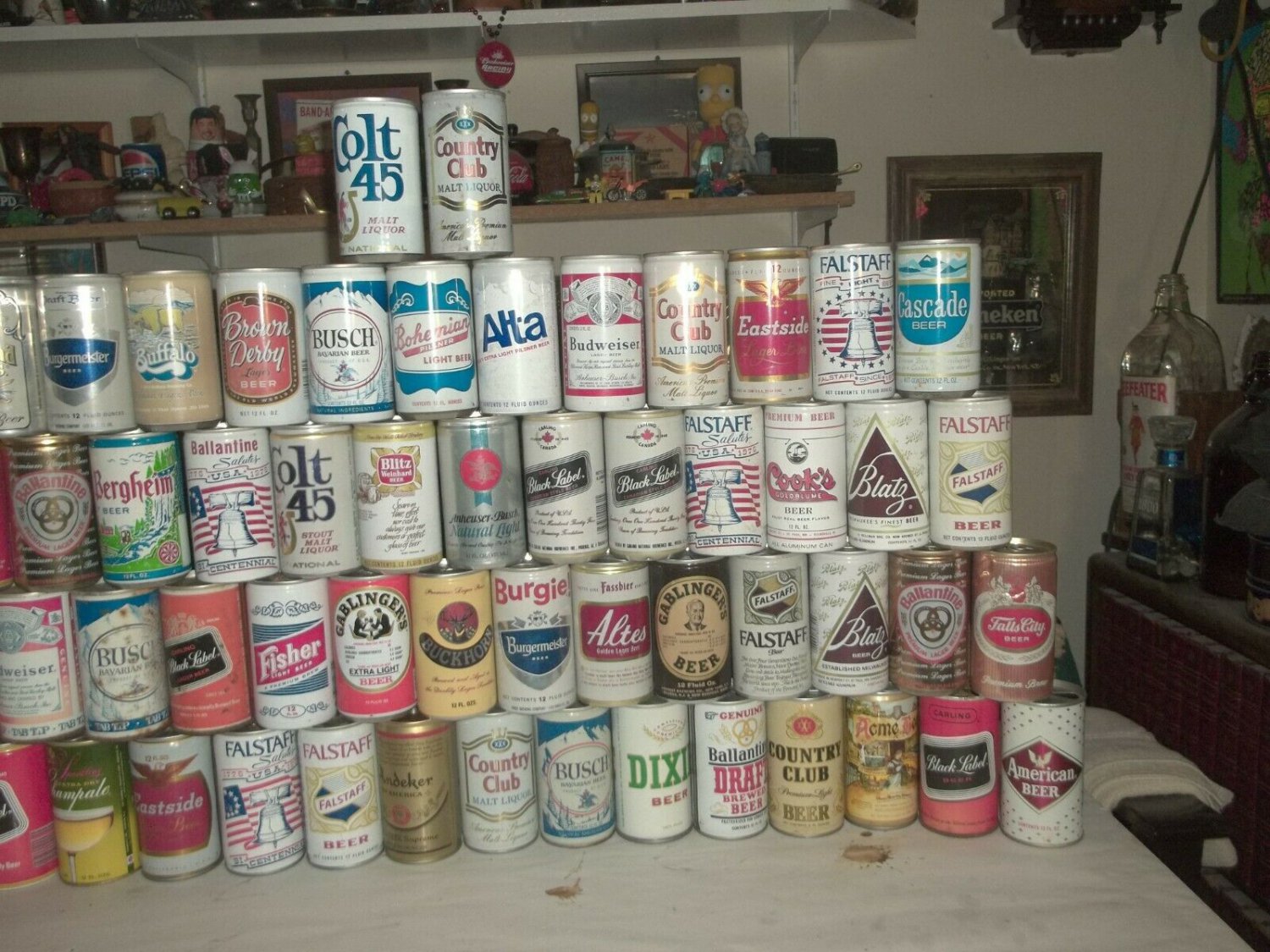 HUGE LOT OF 64 VINTAGE 50s & 60s BEER CANS PULL TABS 44 DIFFERENT LABELS