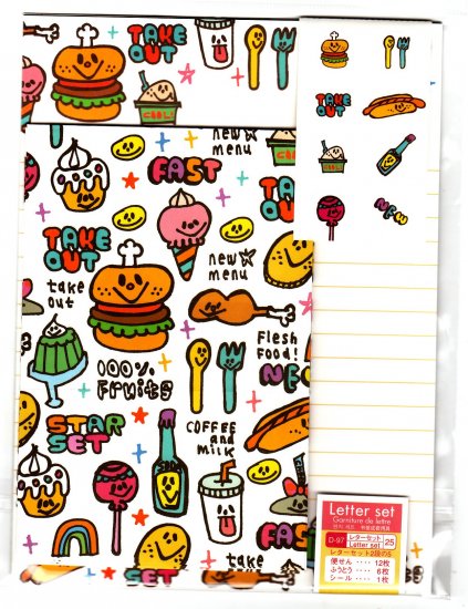 Daiso Japan Take Out Food Letter Set with Stickers Kawaii