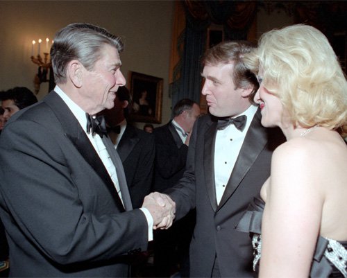 President Ronald Reagan Shaking Hands with Donald Trump 1985 Photo