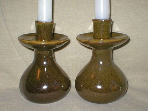 Studio Pottery Brown Glazed Candle Holder Candlesticks