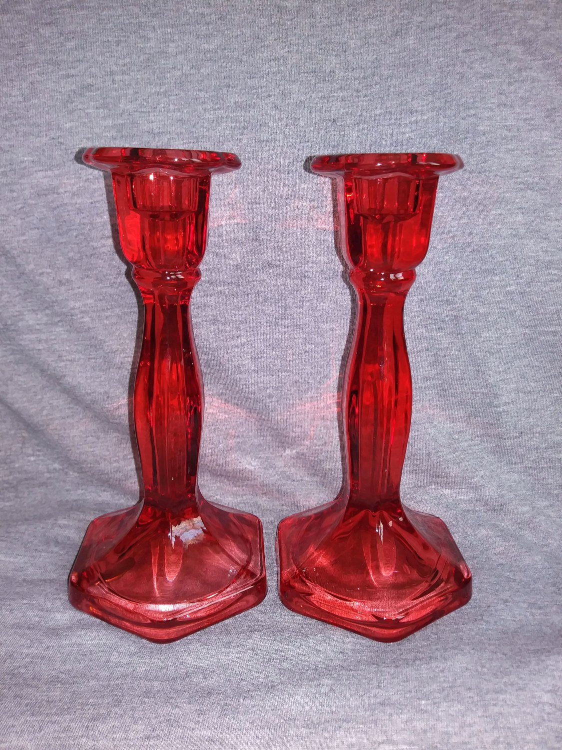 Modern 7.5" Red Glass Candlesticks