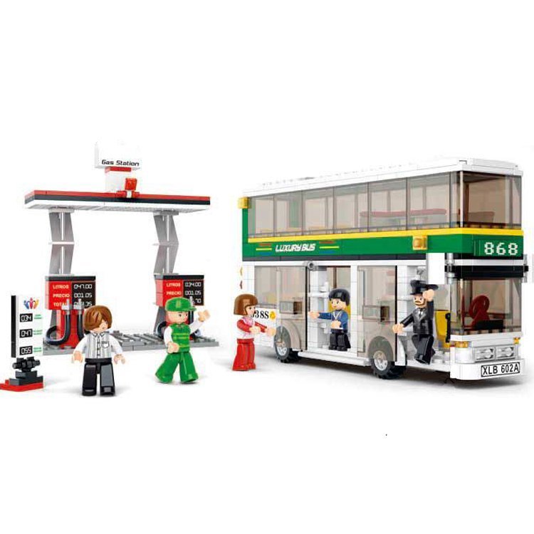 Double-decker Bus Stop Transit Gas Station Minifigures Fit Lego City ...